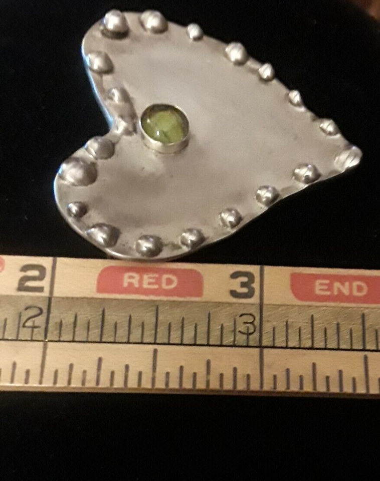 Sterling Silver Heart Shaped Unique Design Pin with Peridot-Artisan ...