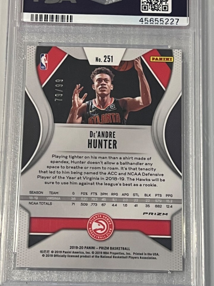 2019-20 Panini Prizm Deandre Hunter Blue Ice RC /99 PSA 10 Gem Mint ...