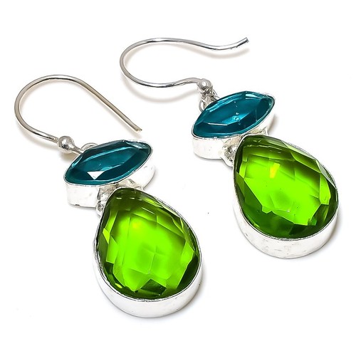 Peridot, Blue Topaz Gemstone Handmade 925 Sterling Silver Jewelry ...