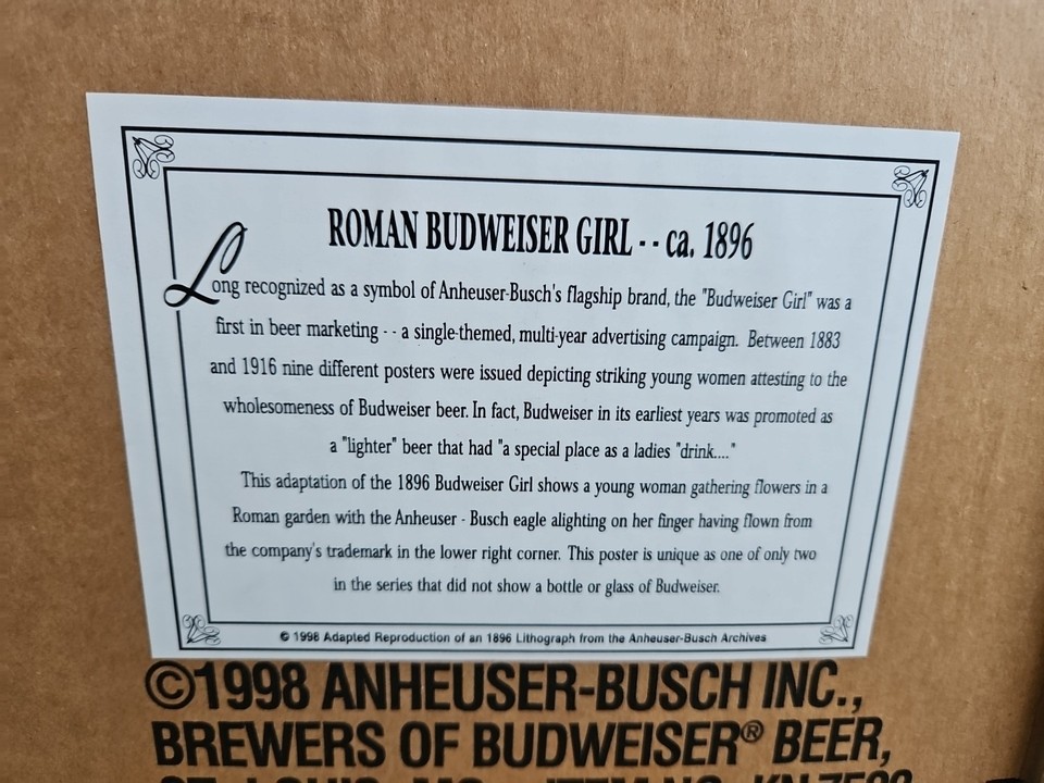 RARE Vintage Collectible Anheuser Busch Budweiser Roman Girl 1896 ...