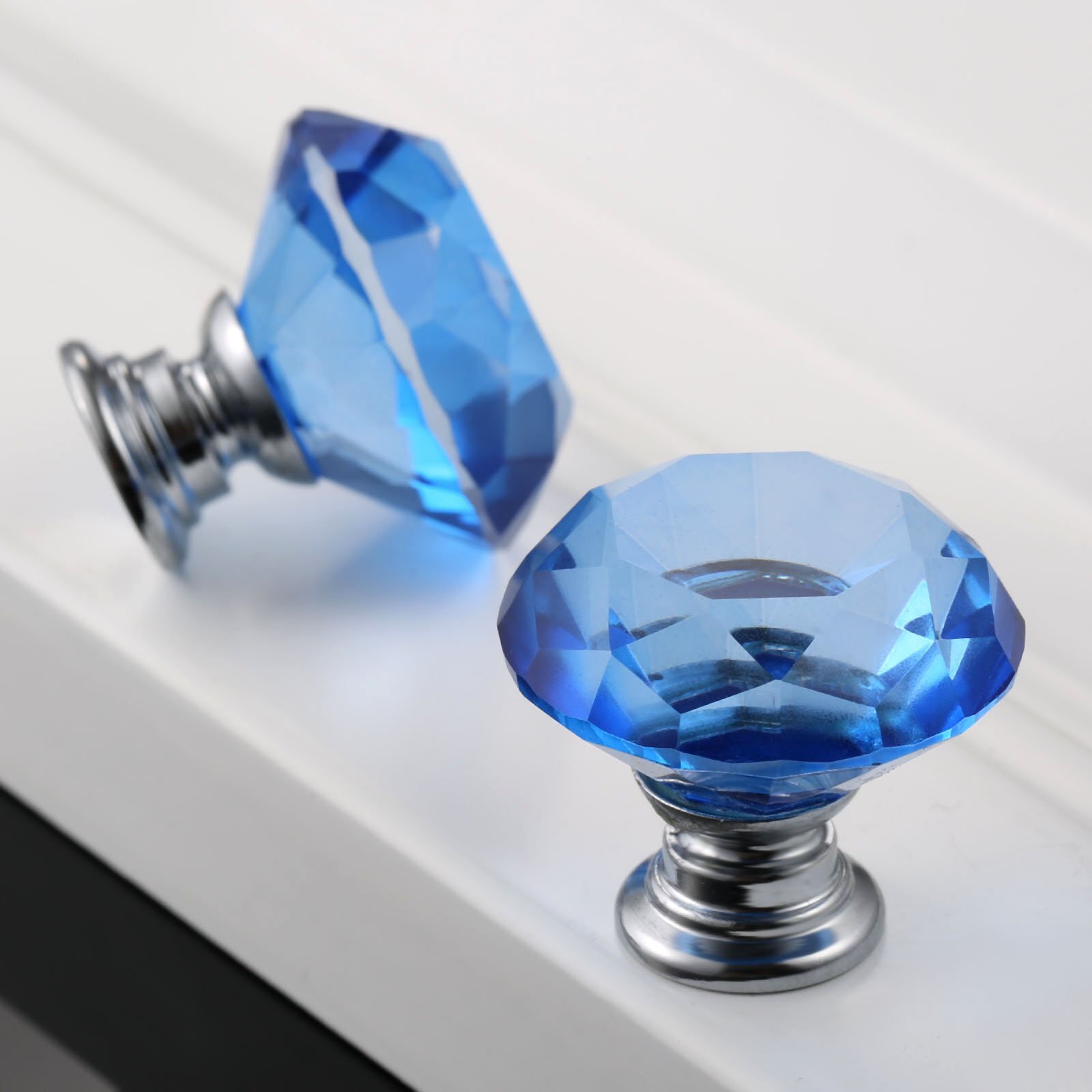 1/2pcs 30mm Blue Cabinet Knobs Crystal Diamond Glass Handle Drawer ...