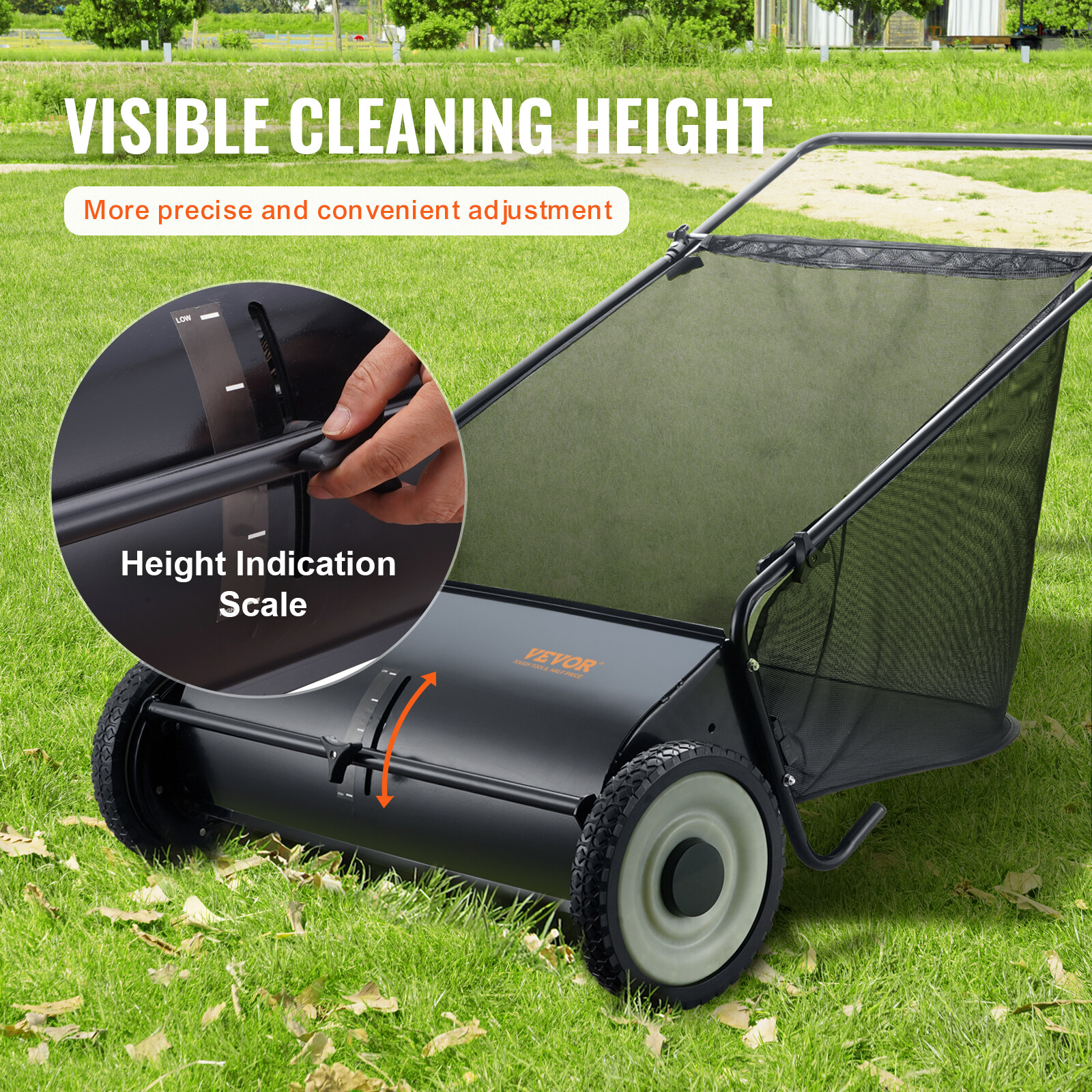 VEVOR Lawn Sweeper Push Leaf Grass Collector 26" 7 Cu. Ft. Capacity ...