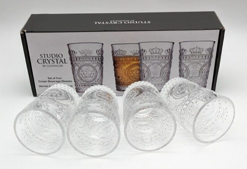 Studio Crystal by Godinger Beverage Glasses Clear Crowns Set 4 8 Oz for ...