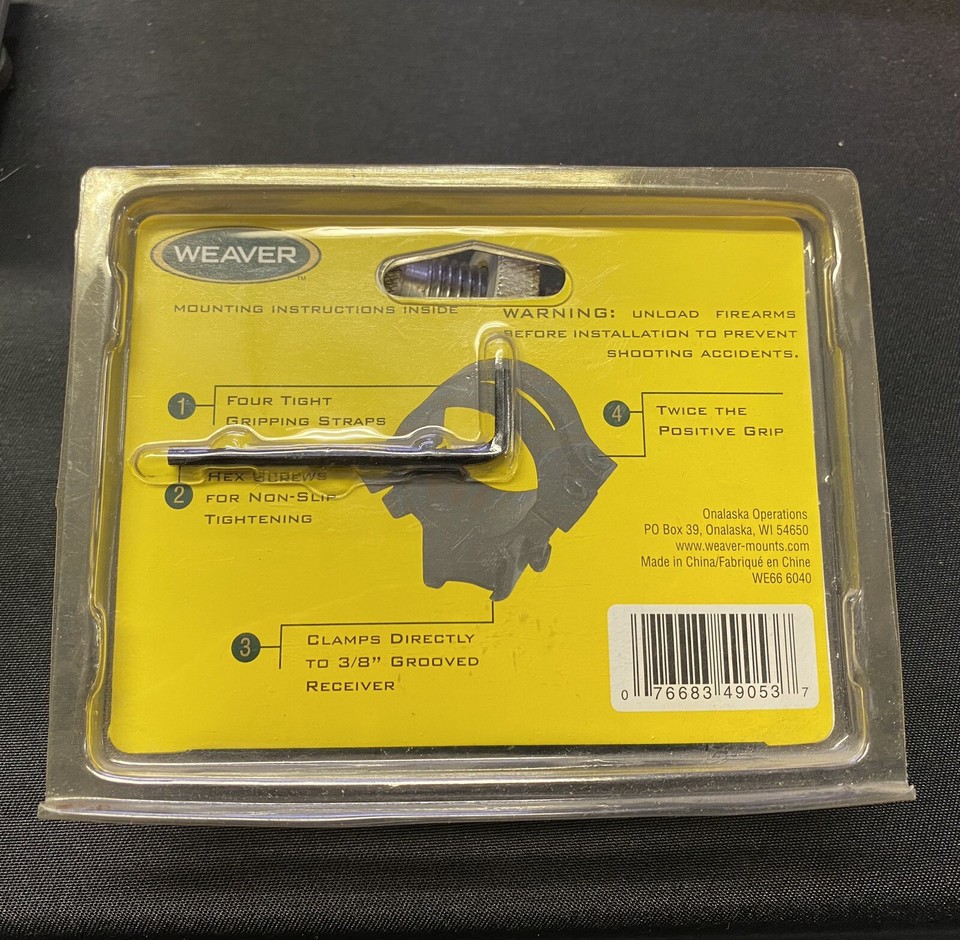 Weaver .22 Quad Lock Tip Off Matte 49053 Black Rings Scope Ring Tip-Off ...