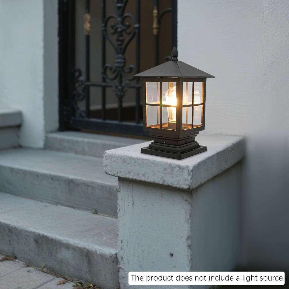 Outdoor Post Light Vintage Black Lantern Garden Fence Pillar Lamp ...