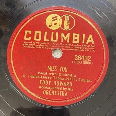 EDDY HOWARD-Miss You Two in love (1942) COLUMBIA 10" 78 RPM Shellac | eBay