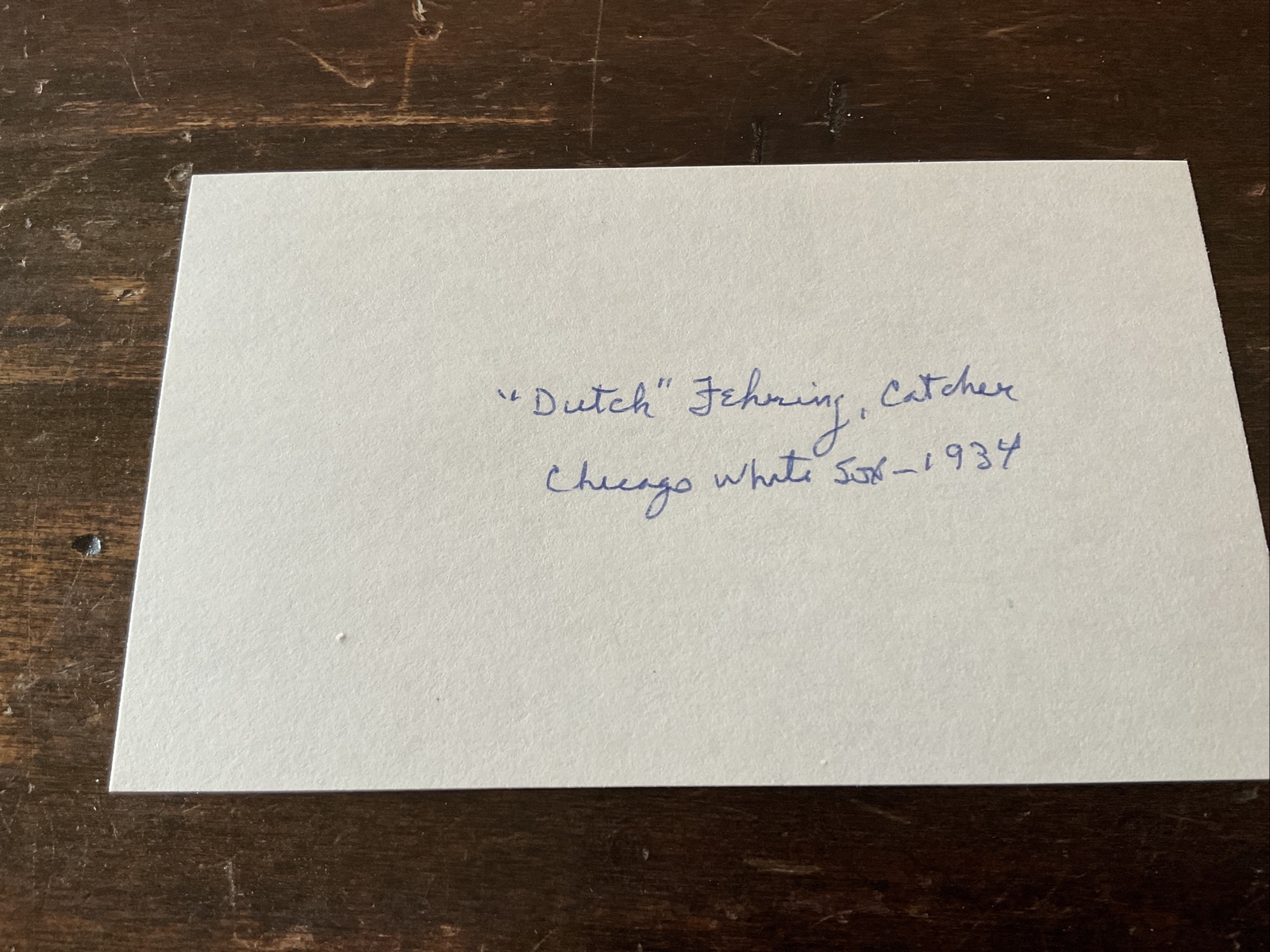 Dutch Fehring (d.2006) Signed 3x5 Index Autographed 1934 White Sox | eBay