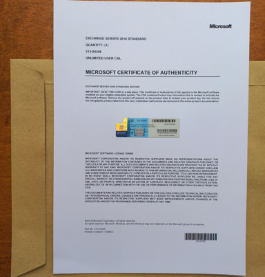 Microsoft Exchange Server 2016 STANDARD Retail Unlimited CAL CoA ...