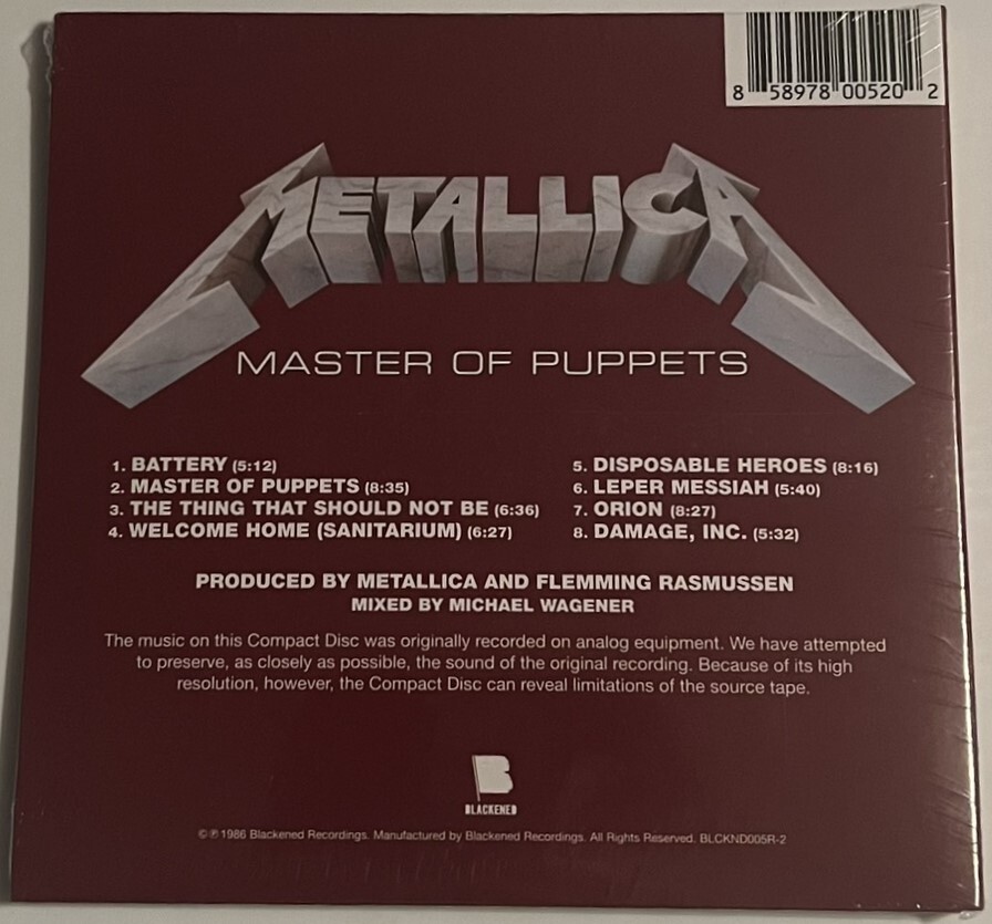 Metallica - Master Of Puppets (remastered) SEALED NEW CD 858978005202| eBay