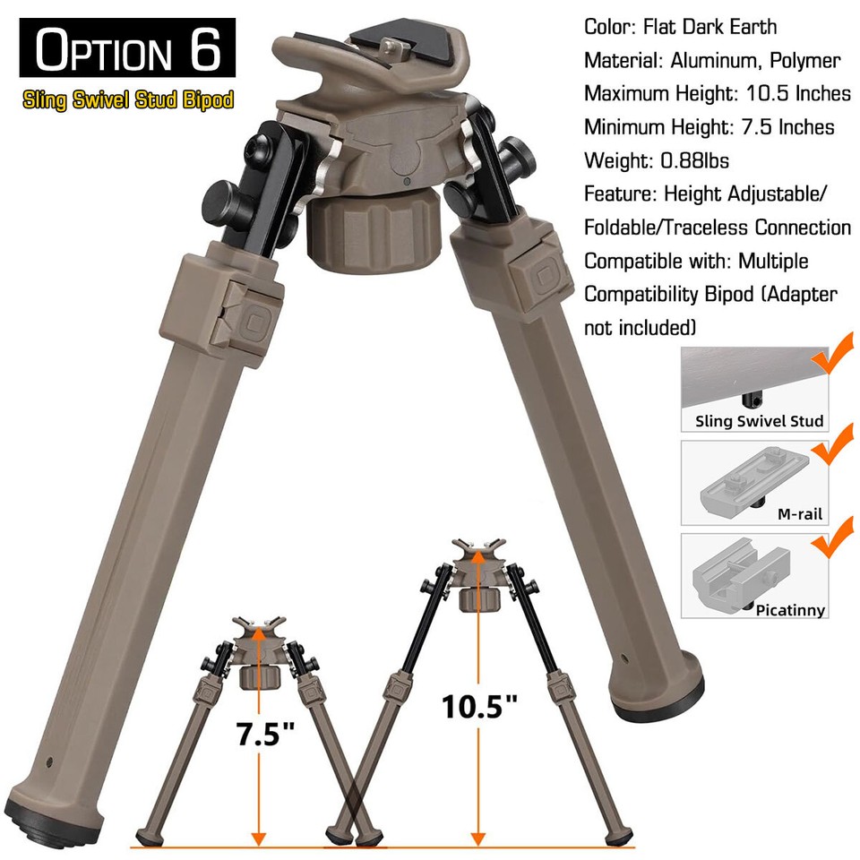 MidTen Portable Rifle Bipod, Tactical Bipod, Hunting Bipod, Adjustable ...