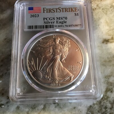 2023 $1 AMERICAN SILVER EAGLE PCGS MS70 FLAG FIRST STRIKE LABEL | eBay