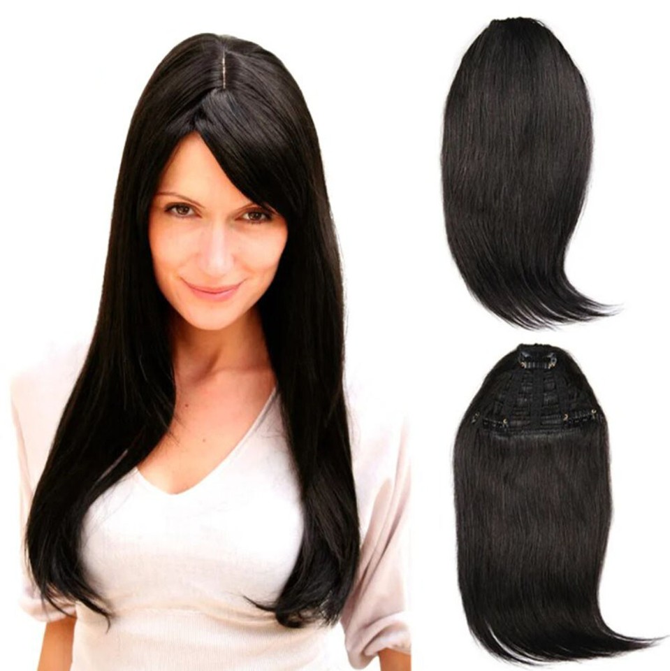 Women's 100% Real Human Hair Invisible Side-swept Bangs Clip In Topper ...