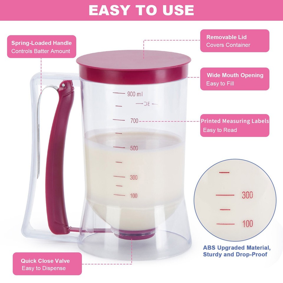 900ml Kitchen Batter Dispenser Muffin Cupcake Pancake Measuring Baking ...