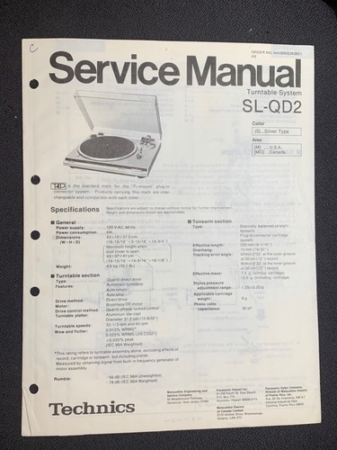 Technics SL-QD2 Service Manual Turntable System Original | eBay