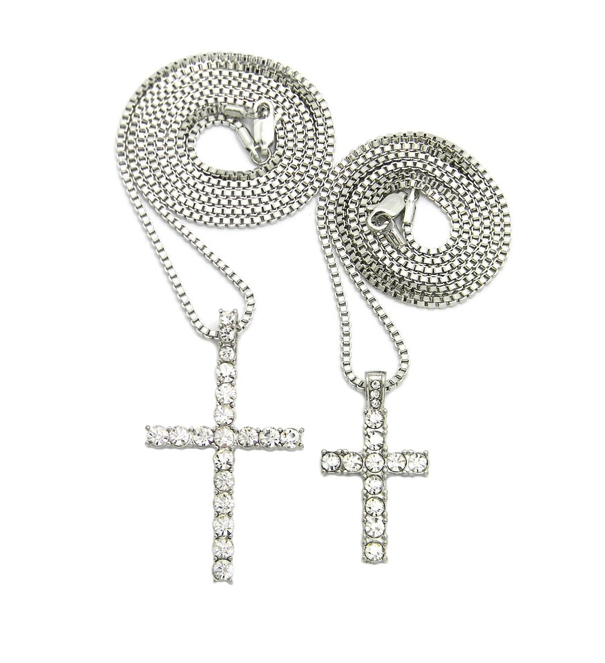 NEW CROSS DOUBLE PENDANT & BOX CHAINS HIP HOP NECKLACE SET - RC2523 | eBay