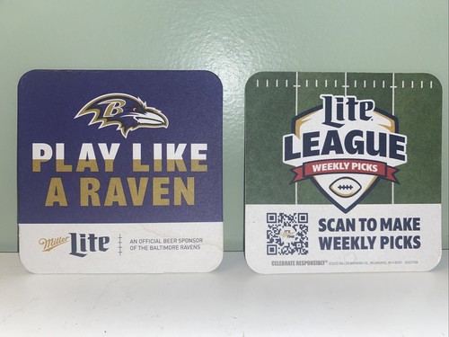 Lot Of 2 NFL Miller Lite Baltimore Ravens Beer Coasters Matts Play Like ...