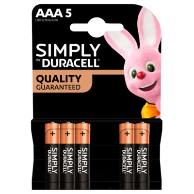 Batterie Batteries Jetables Duracell Simply, Mini Stylet " AAA ", 5 Pcs ...