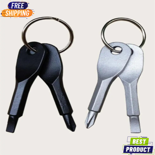 2PC/Set Portable Mini Key Shaped Screwdriver Flat & Cross Tip Keychain ...