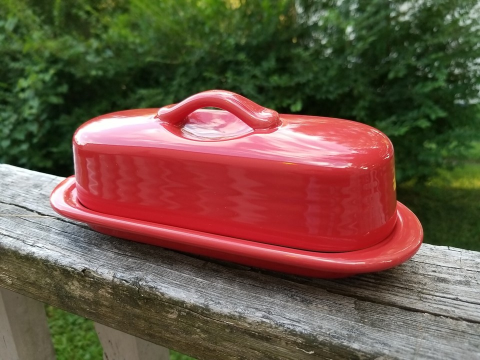 Chantal Covered Butter Dish Red Full Stick Ceramic Country Kitchen 8.25 ...