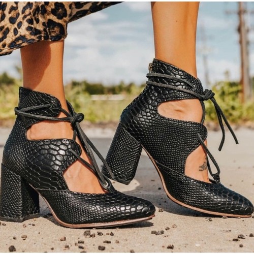 Freebird Joyce RARE Black Snakeskin Leather Chunky Block Heel Boot 9 ...