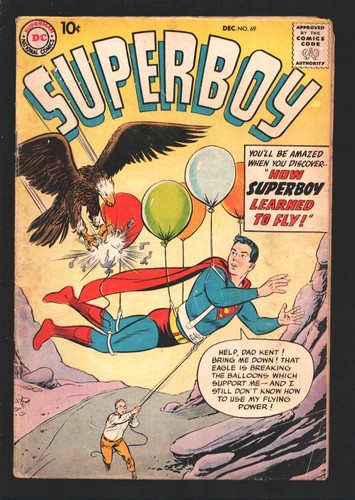 SUPERBOY #69-1958-DC-Eagle cover-how Superboy learned to fly -Robot ...