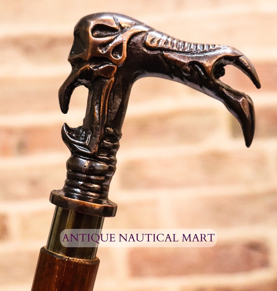 Antique Style Wooden Walking Stick Cane Alien Handle Vintage Party Gift ...