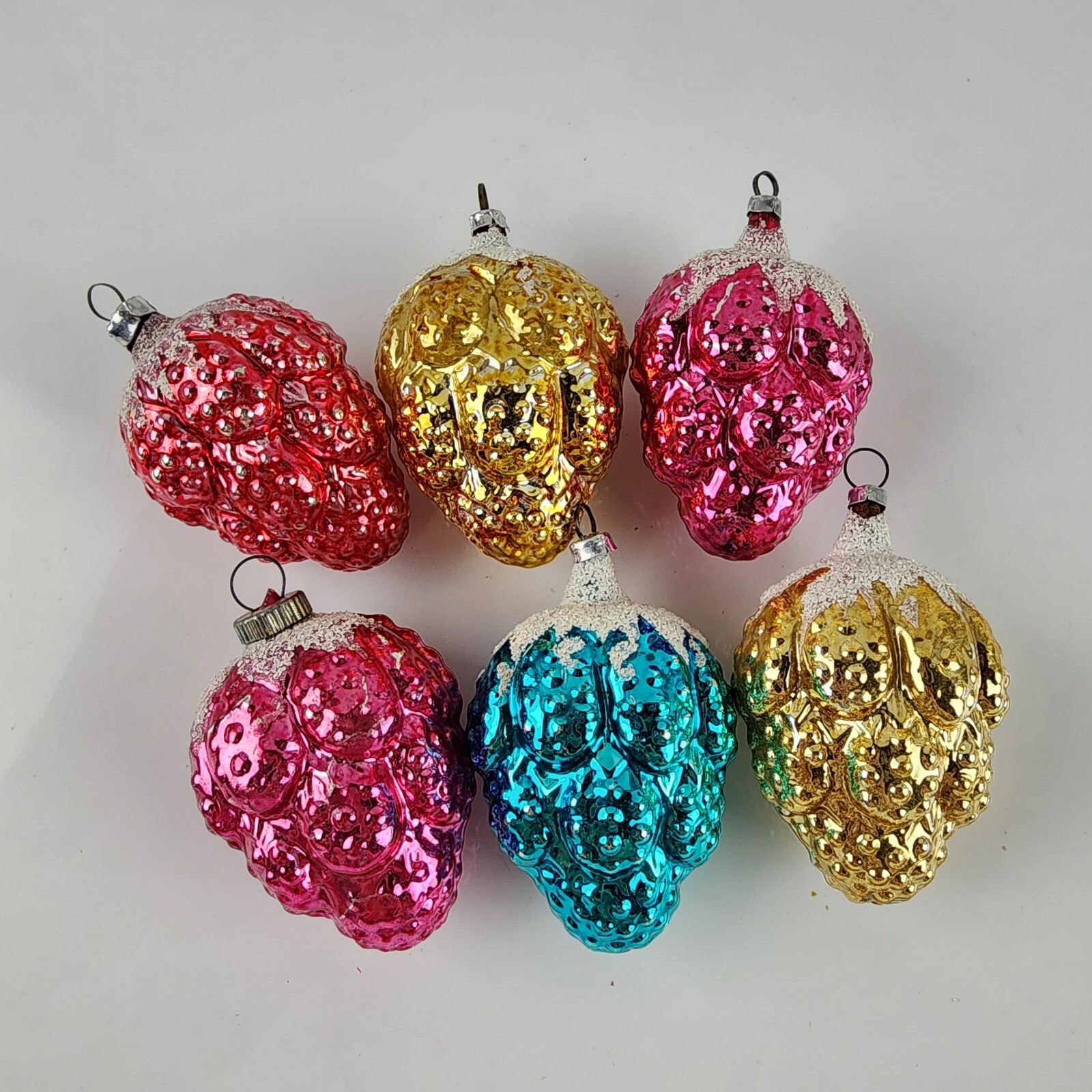 Antique Set Of 6 Blown Glass Cluster Grape BERRY Mica Christmas ...