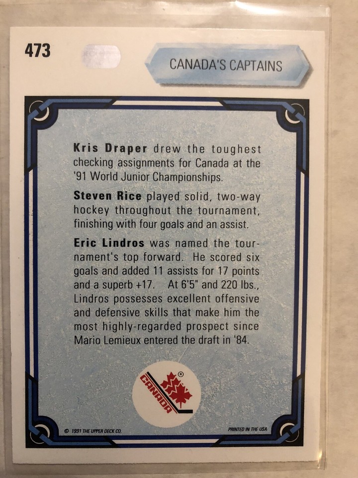 1990-91 Upper Deck #473 Canada’s Captains Card with Eric Lindros🔥🔥🔥 | eBay