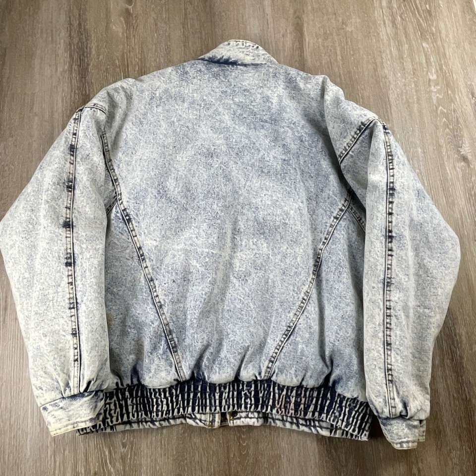 Vtg. 90's In Crowd Heavy Blanket Lined Acid Wash Denim Bomber Jacket ...