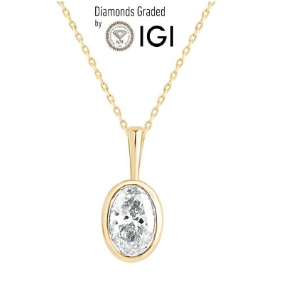 1.00Ct Lab Grown IGI Certified Diamond Bezel Set Drop Necklace 18" in ...
