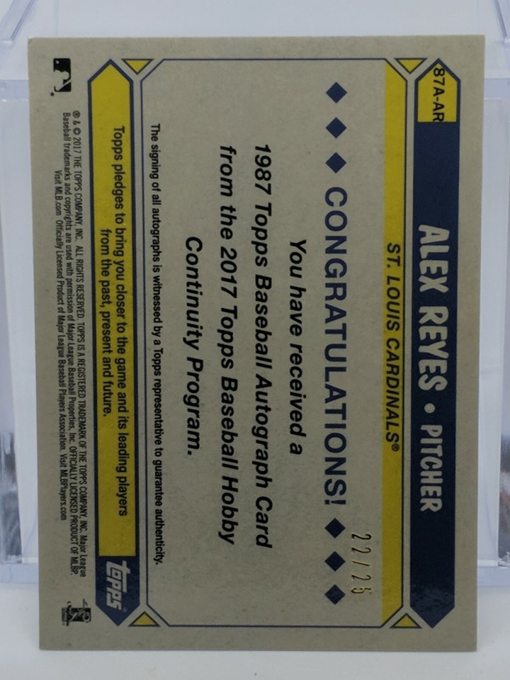 2017 Topps Pack Alex Reyes RC Rookie Autograph Auto 1987 #erd 22/25 HOT ...