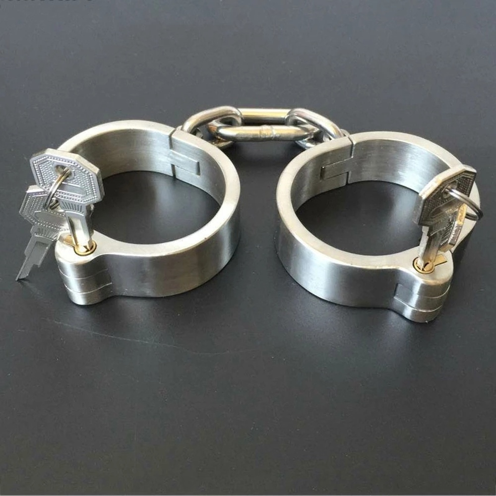 Pure Stainless Steel Handcuffs Ankle Cuffs Neck Collar Chain Slave ...