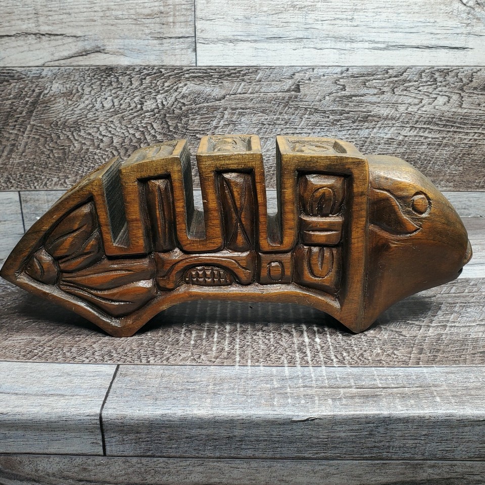 Carved Wooden Desk Letter Holder Mayan Symbols Pig Animal | eBay