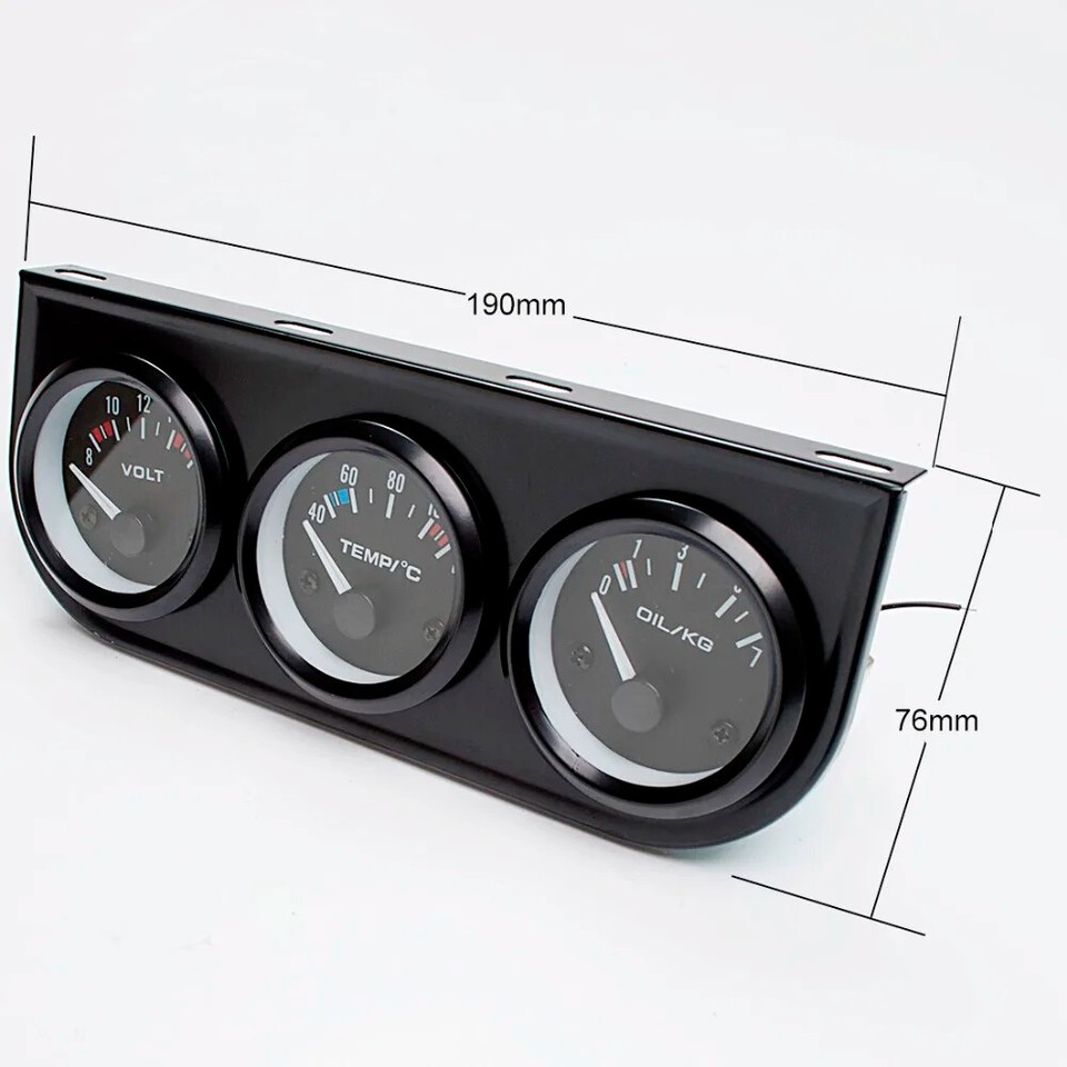 2" 52mm Triple Gauge Set Volt Water Meter Temp Oil Pressure 3in1 Kit ...