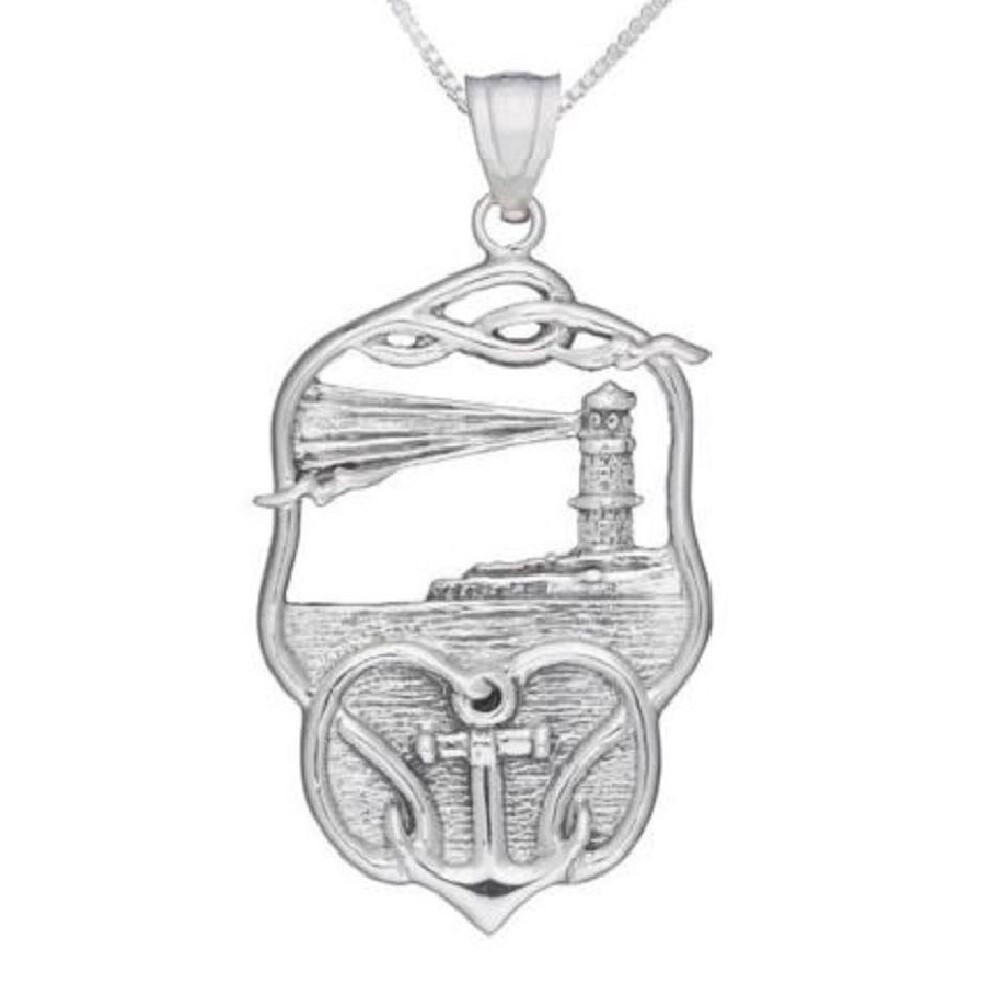 Sterling Silver Lighthouse with Anchor Pendant, Made in USA, Italian ...