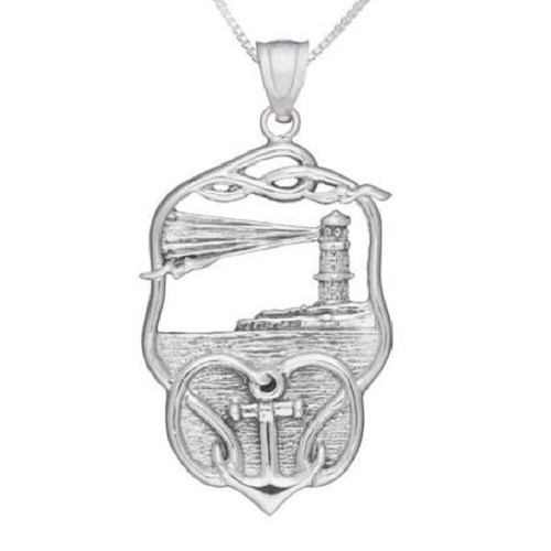 Sterling Silver Lighthouse with Anchor Pendant, Made in USA, Italian ...