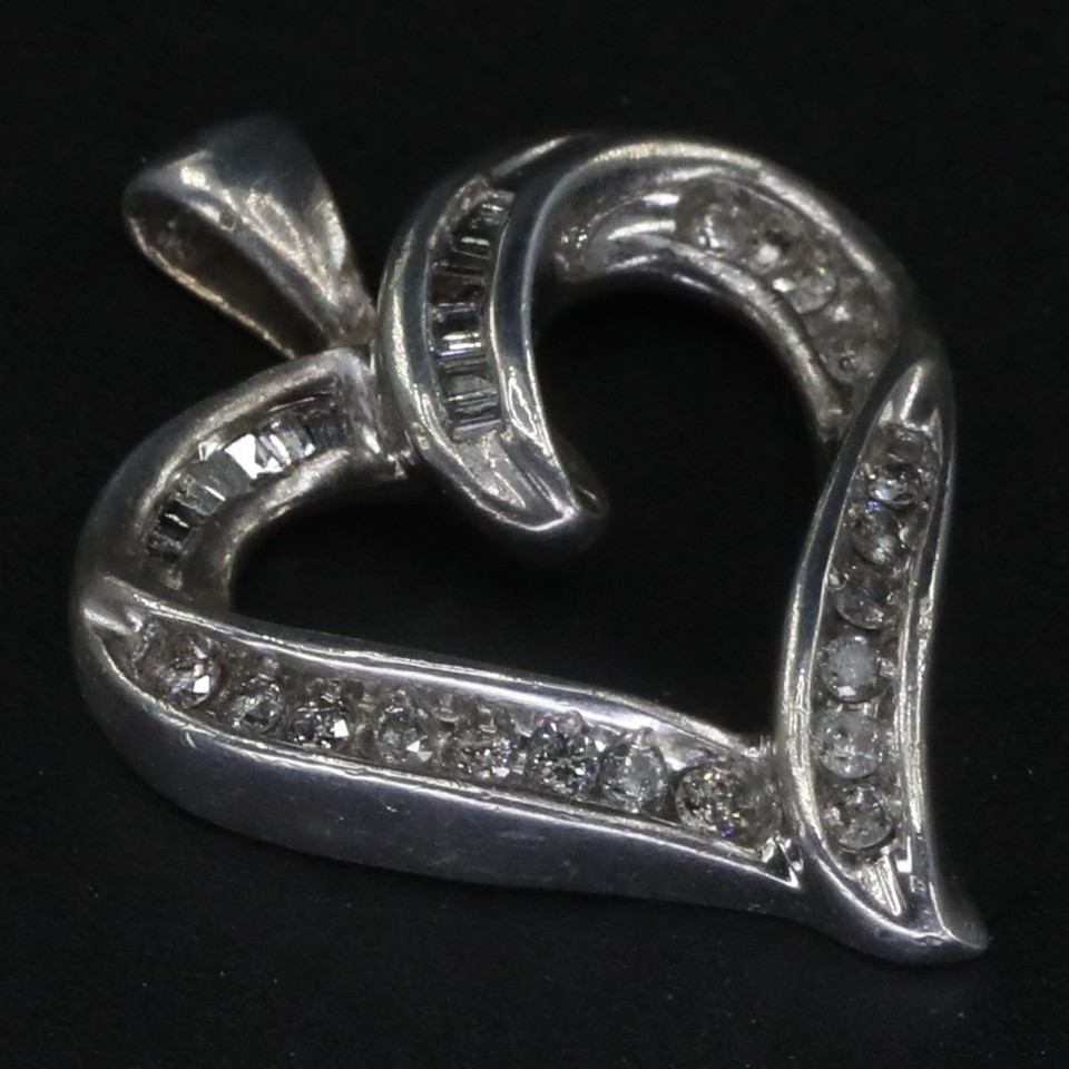 Sterling Silver - DESIGNER Channel-Set Diamond Heart Necklace Pendant ...