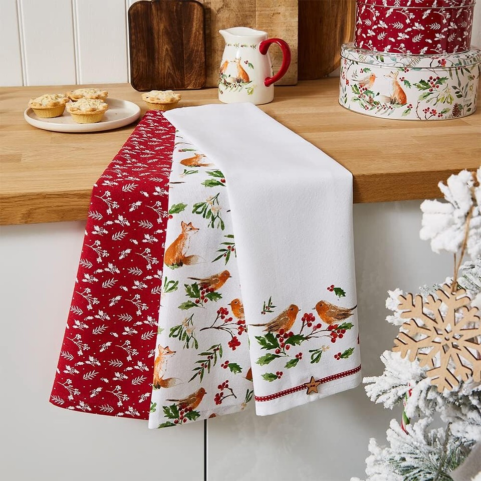 Cooksmart 100% Cotton Tea Towels Set of 3 Decorative Kitchen | eBay UK