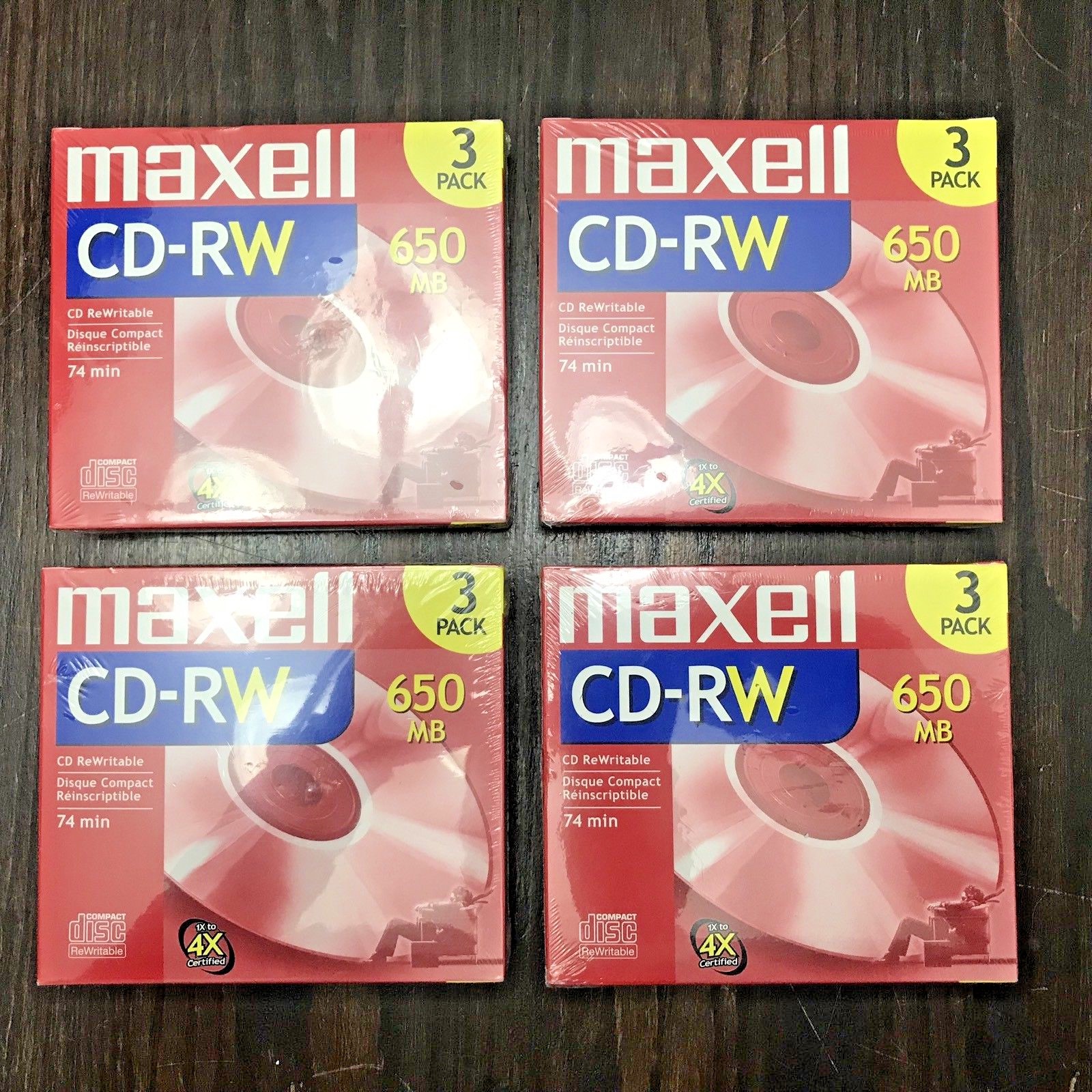 Lot of 4 Maxell 650 MB 74 min CD-RW 3 Pack ReWritable Compact Discs ...