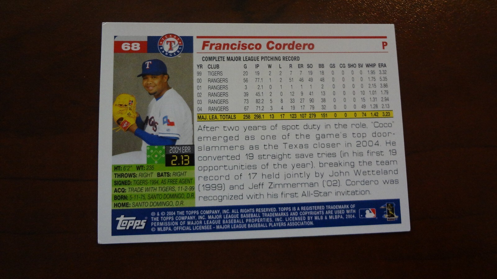 2005 TOPPS # 68 FRANCISCO CORDERO BASEBALL CARD | eBay