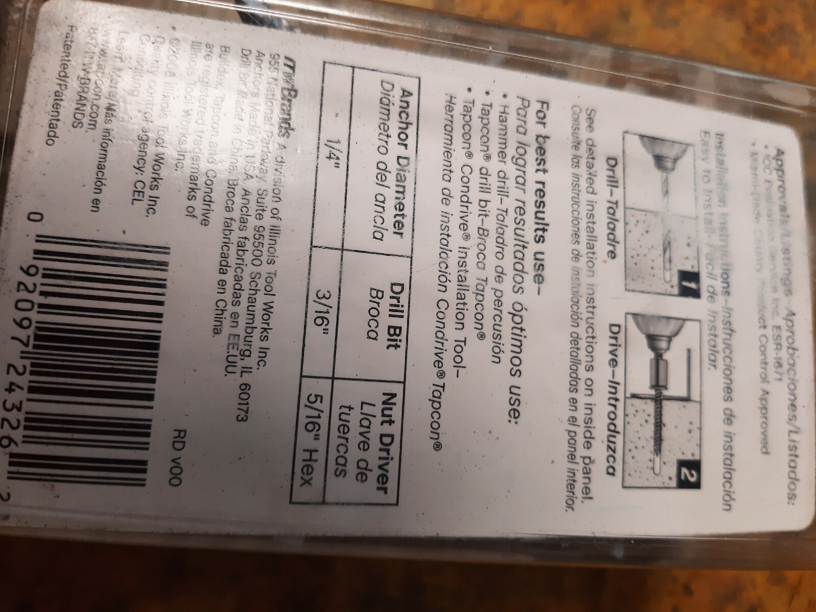 Tapcon Maxi-set Anchors Case 4 Galvanized 1/4 -2 1/4 200 screws ...