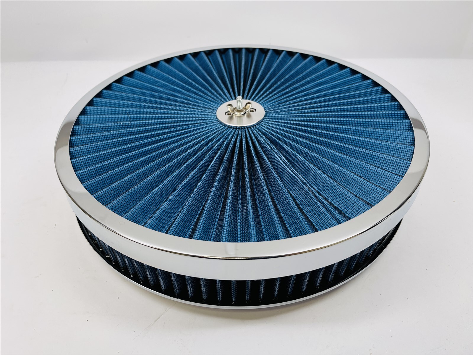14"x2" Chrome Blue High Flow Thru Washable Air Cleaner SBC BBC Hot Rod ...