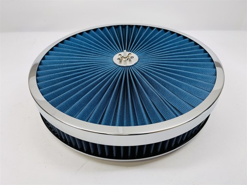 14"x2" Chrome Blue High Flow Thru Washable Air Cleaner SBC BBC Hot Rod ...