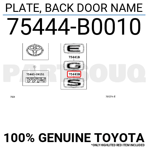 75444B0010 Genuine Toyota PLATE, BACK DOOR NAME 75444-B0010 | eBay