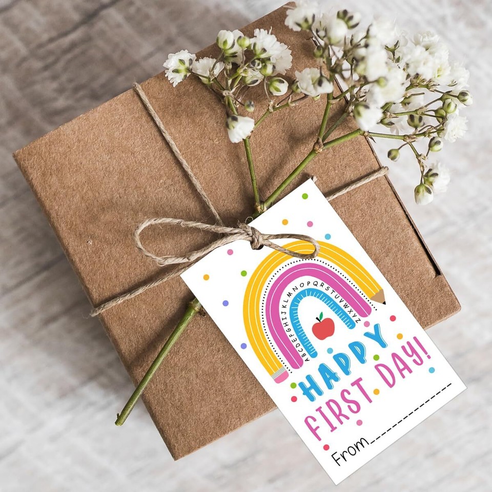 Back to School Gift Bag TagsCute Rainbow Happy First Day of School Gift ...