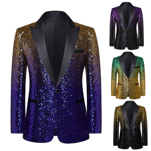 Men's Dress Sequin Stage Catwalk Suit Host Suit Jacket Casual Slim Fit ...