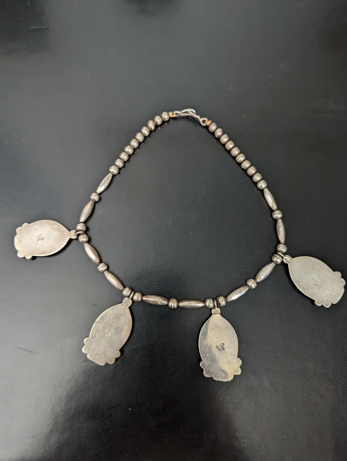 Sadie Calvin Navajo Necklace - 18" silver chain with turquoise and red ...