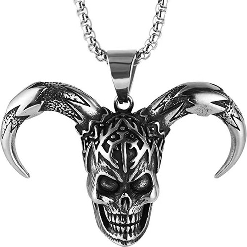 Mens Gothic Horn Devil Skull Pendant Necklace Punk Biker Jewelry Box Chain 24" | eBay