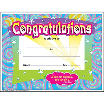 30 Congratulations Reward Certificates - Printer Compatible - Student ...