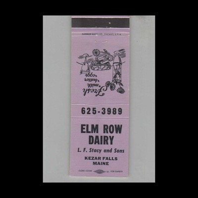Matchbook Cover Dairy Related Elm Row Dairy Kezar Falls ME #6 | eBay